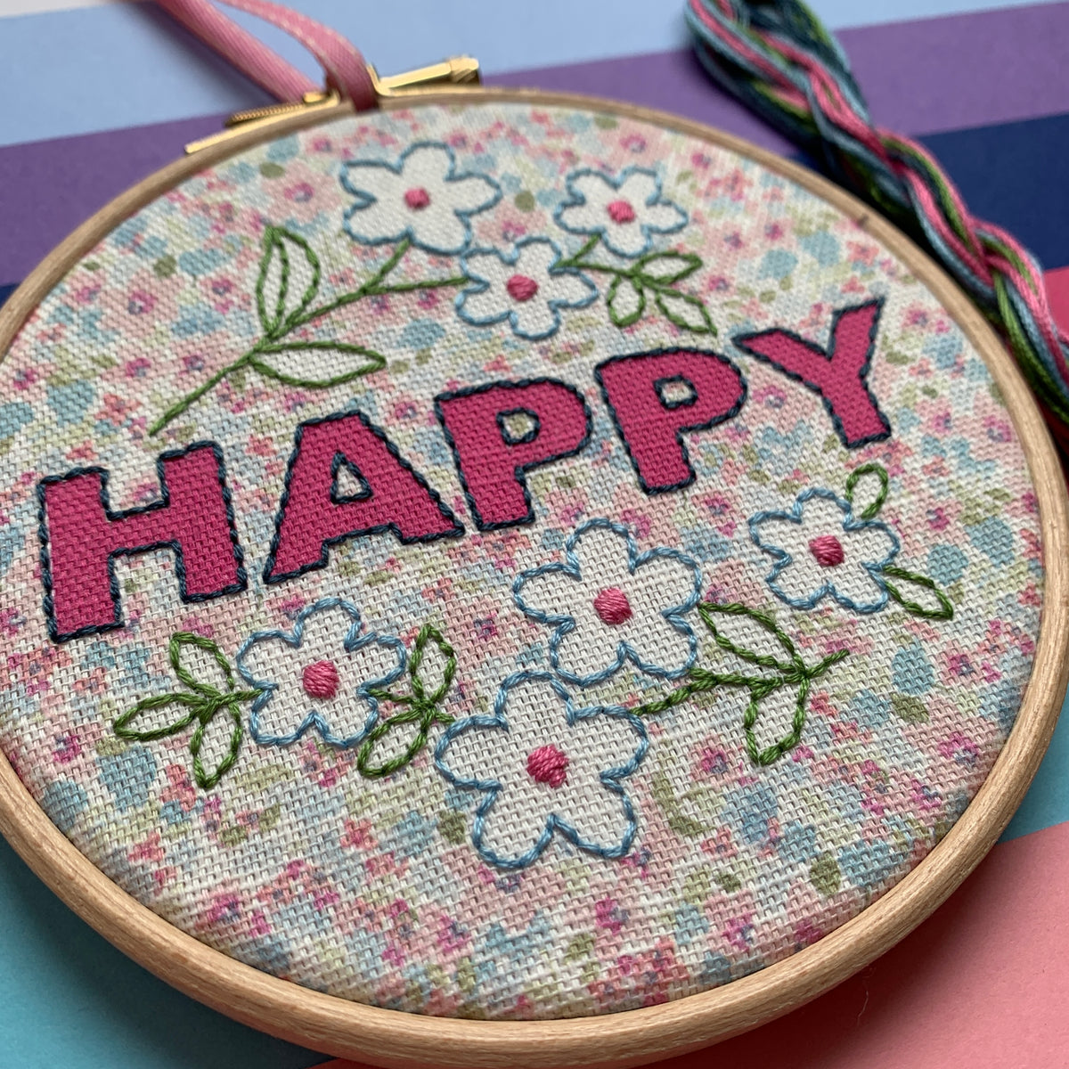 Positive Words 'Happy' Embroidery Panel. – Madaher
